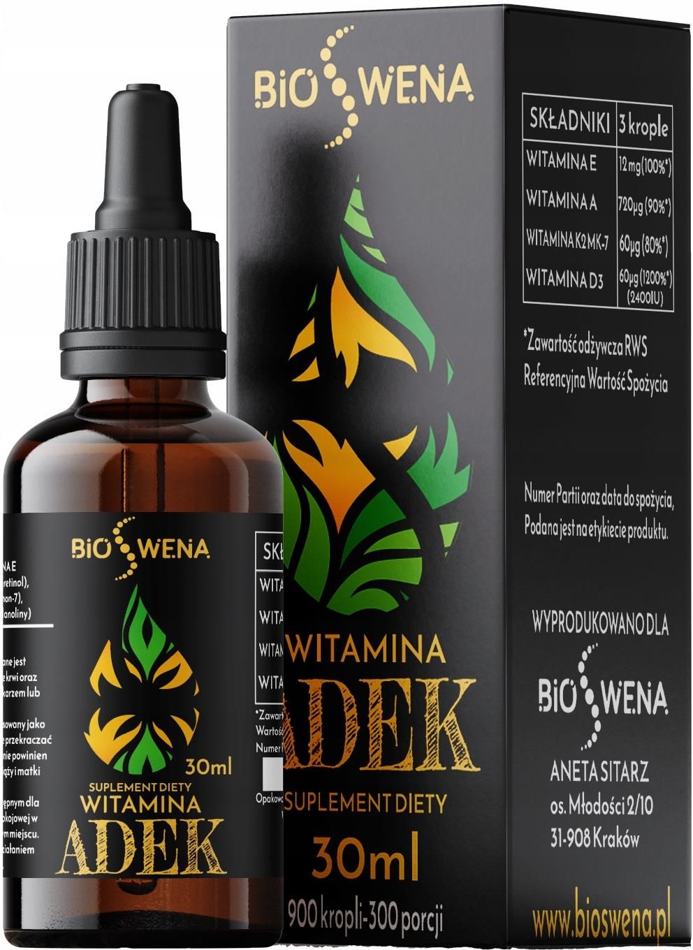 Bioswena Witamina Adek Forte A D3 E K2-MK7 w kroplach 30ml - Opinie i ...