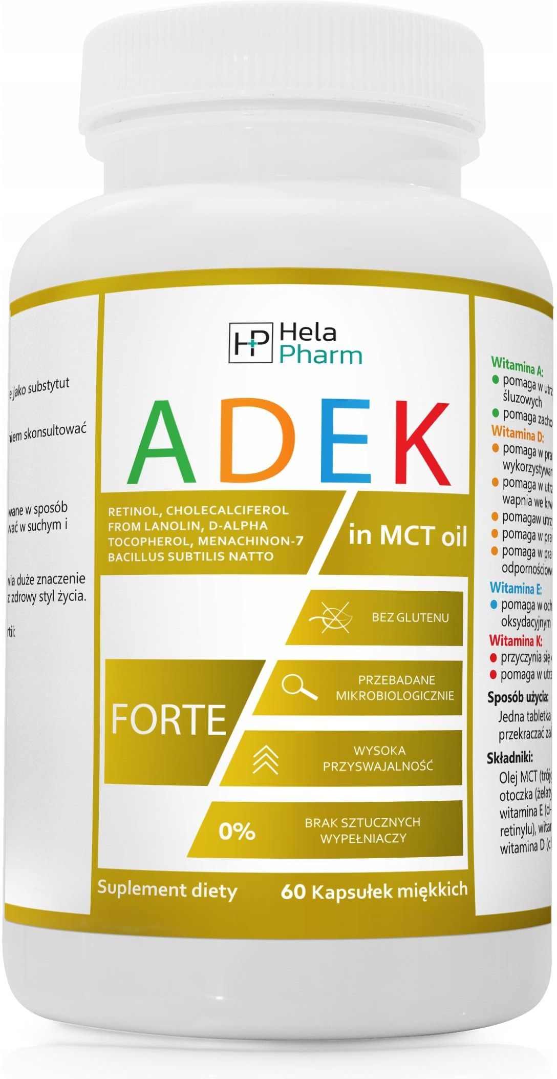 Hela Pharm Adek Forte A,D3,E,K2 MK-7 oleju Mct Kokosa 60kaps - Opinie i ...