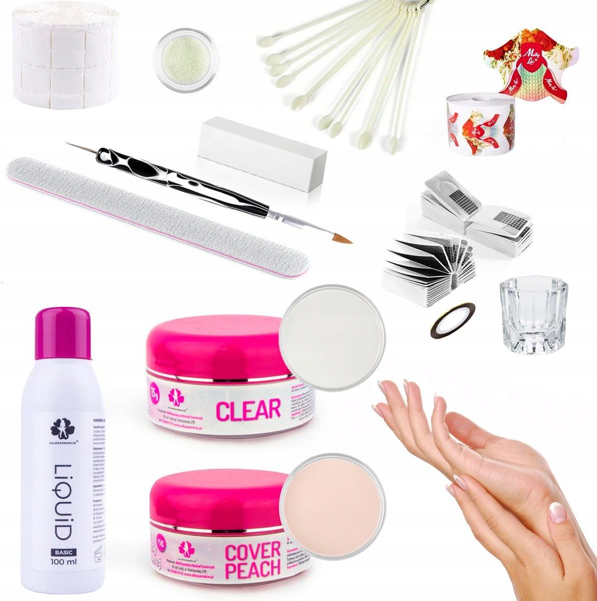 ALLEPAZNOKCIE ZESTAW DO PAZNOKCI 2X15G AKRYL LIQUID PĘDZELEK BLO ...