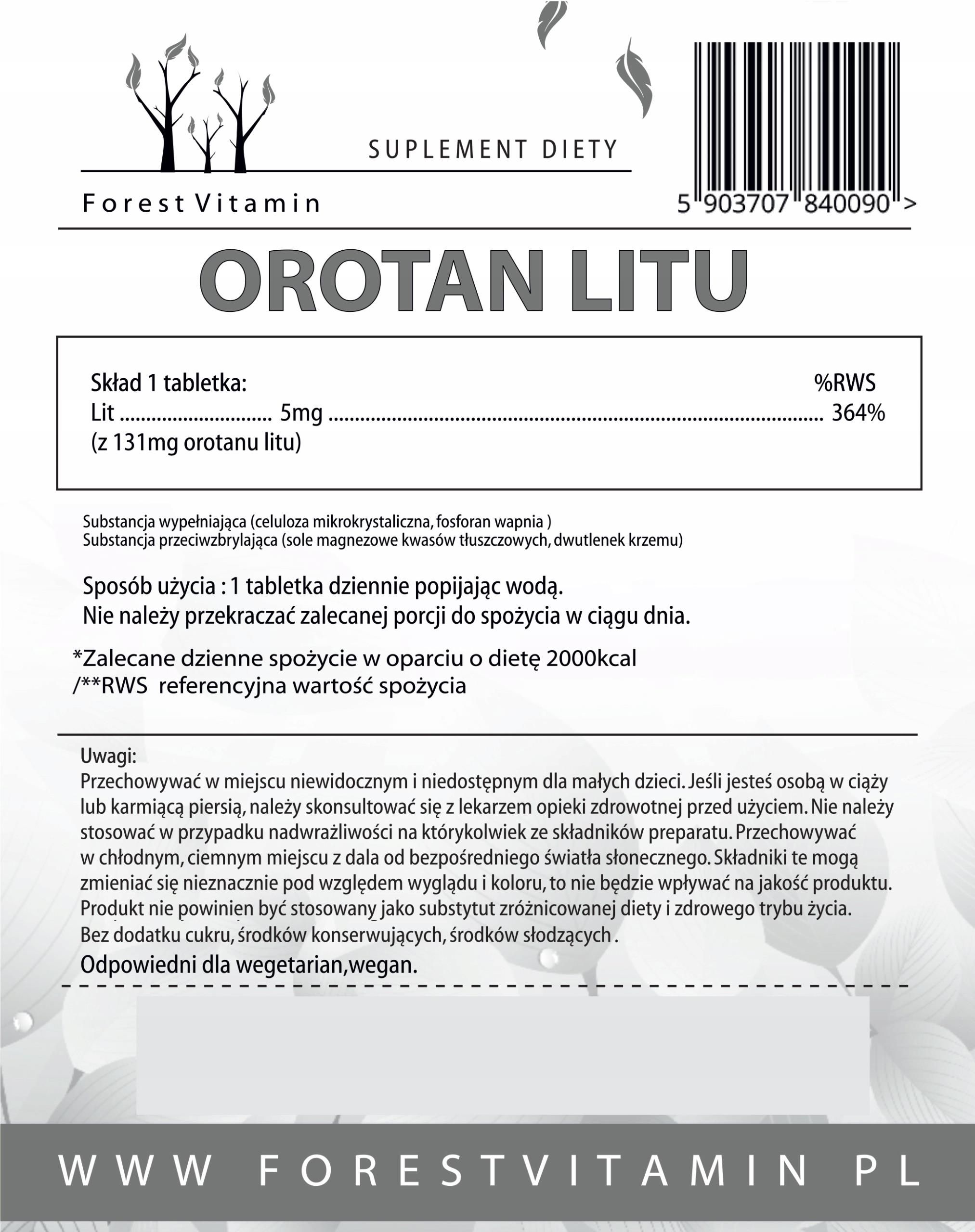 Forest Vitamin Orotan Litu 5mg 60tabl. - Opinie i ceny na Ceneo.pl