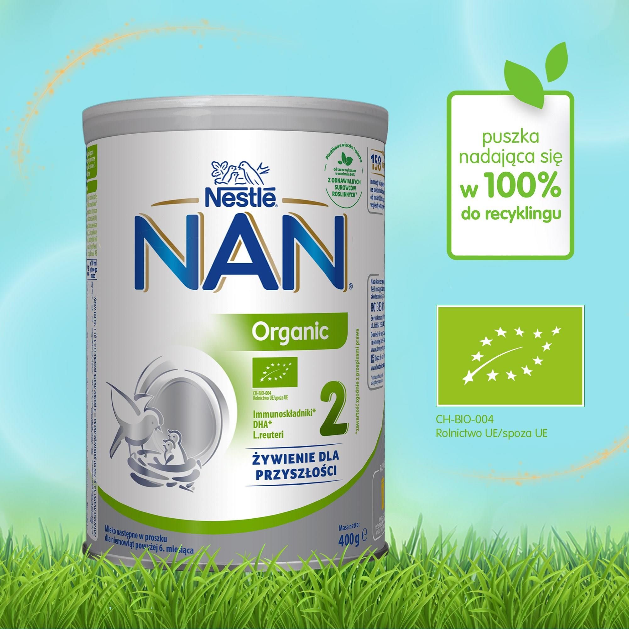 NESTLE NAN ORGANIC 2 Mleko Następne dla niemowląt po 6 miesiącu 4x400g ...