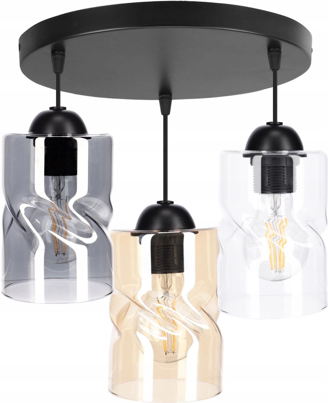 Jasnociemno Lampa wisząca żyrandol plafon Loft 3 szklana ...