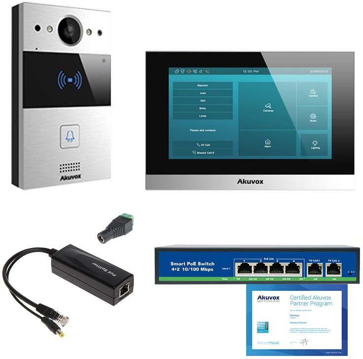 Videofon Akuvox zestaw jednorodzinny R20 i 1 monitor C313SE Srebrno ...