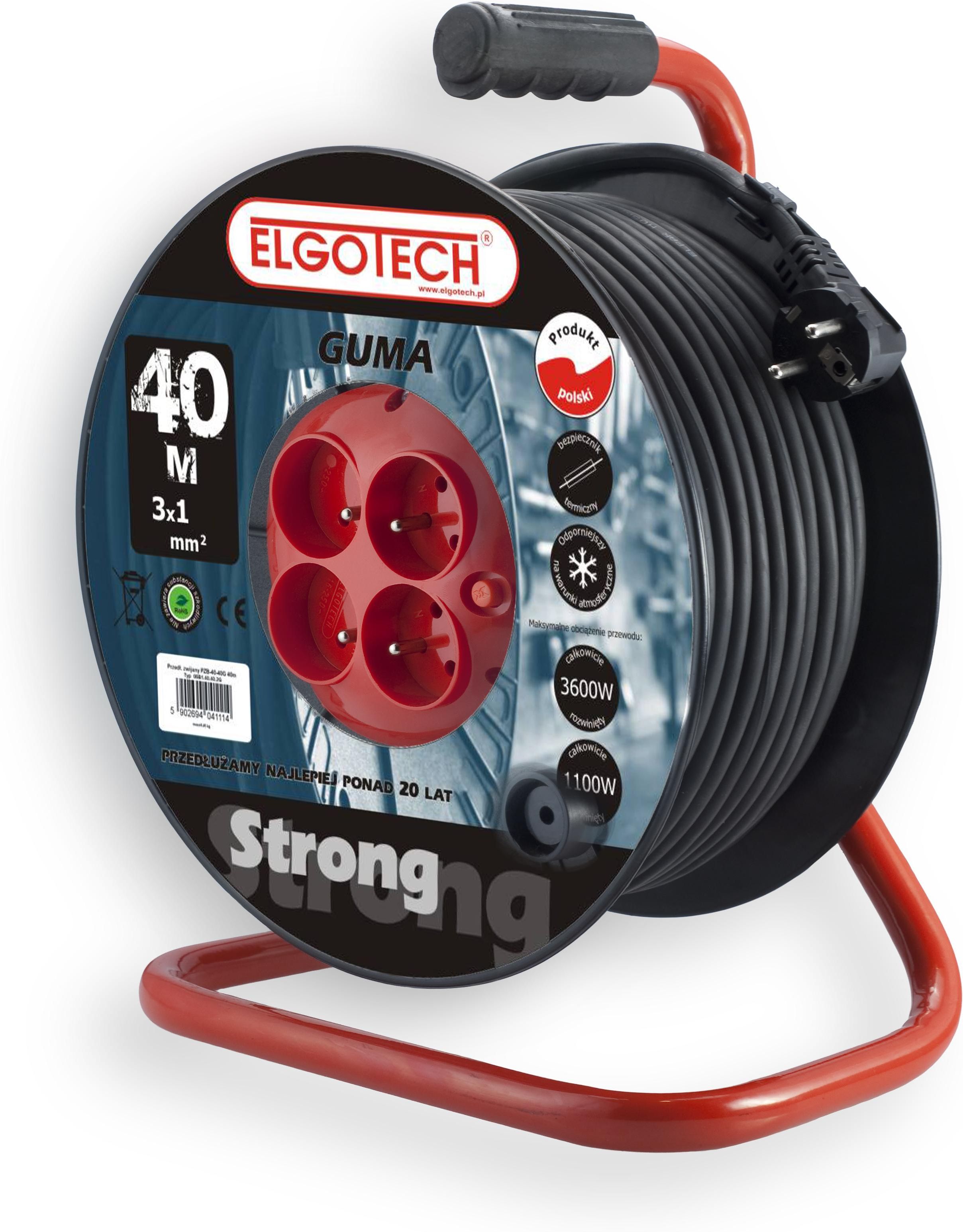 Przedłużacz Elgotech Przedłużacz Bębnowy 25m 3x1.5mm PzB-40-25G GUMOWY ...