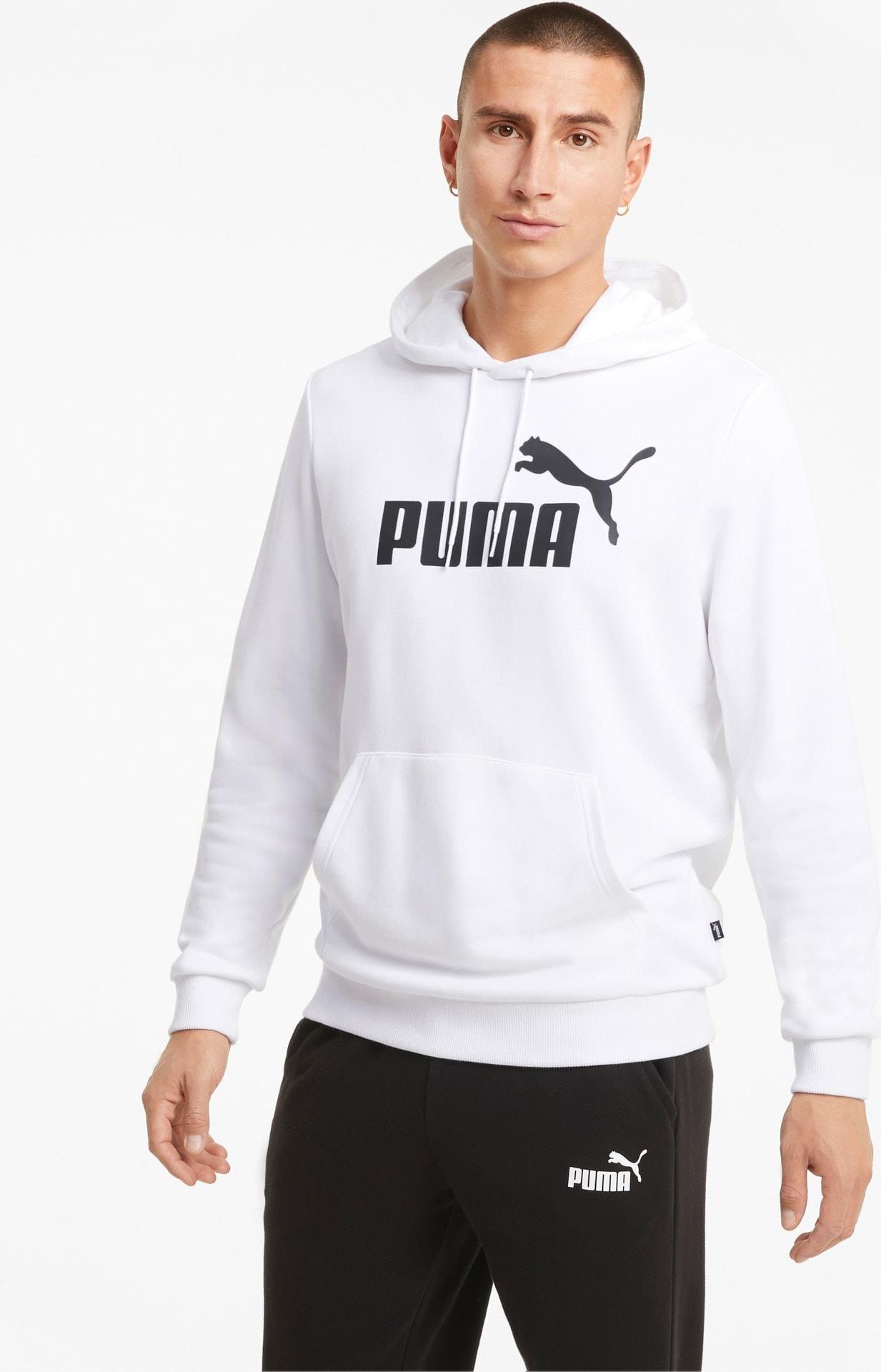 PUMA Męska Bluza Z Kapturem I Dużym Logo Z Kolekcji Essentials, Biały ...
