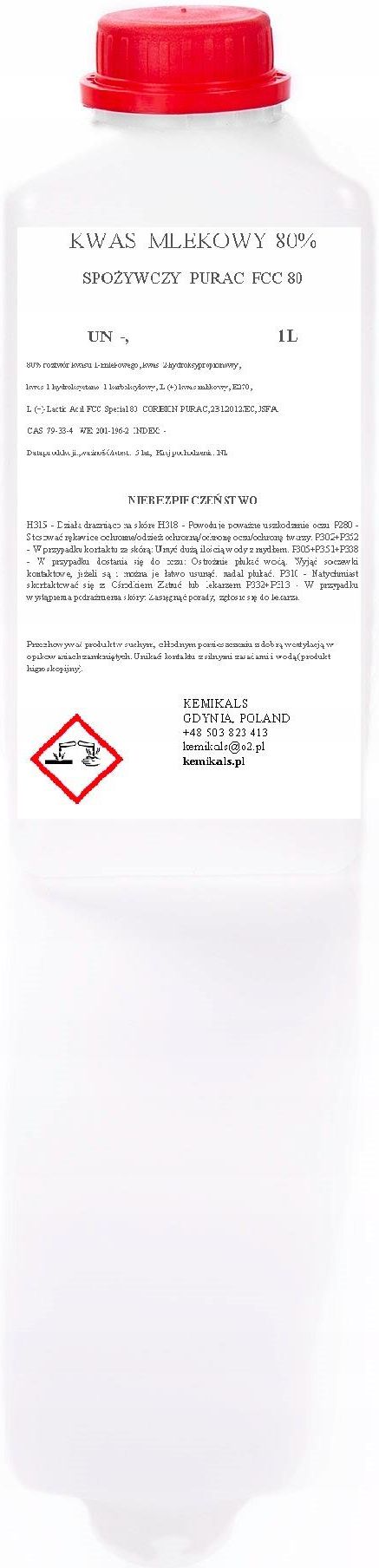 Kwas Mlekowy Purac FCC80 L+ spożywczy 1L - ceny i opinie - Ceneo.pl