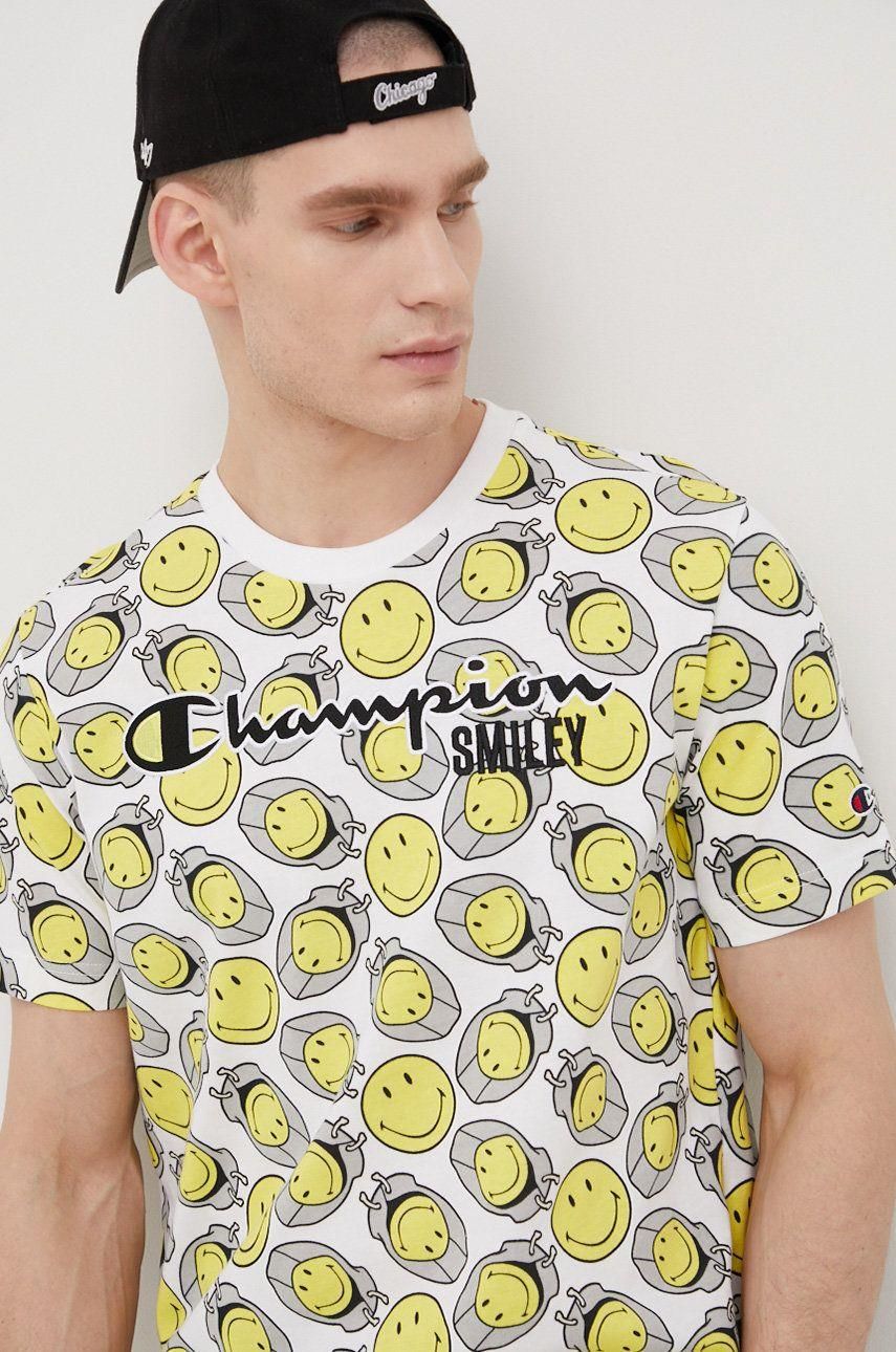 Champion t-shirt bawełniany CHAMPION X SMILEY kolor biały wzorzysty ...