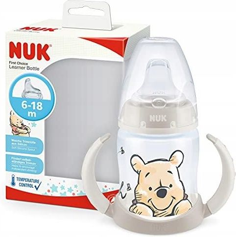 NUK First Choice z uchwytem ze wskaźnikiem temperatury Disney Kubuś Puchatek 150ml 6-18M szary ...