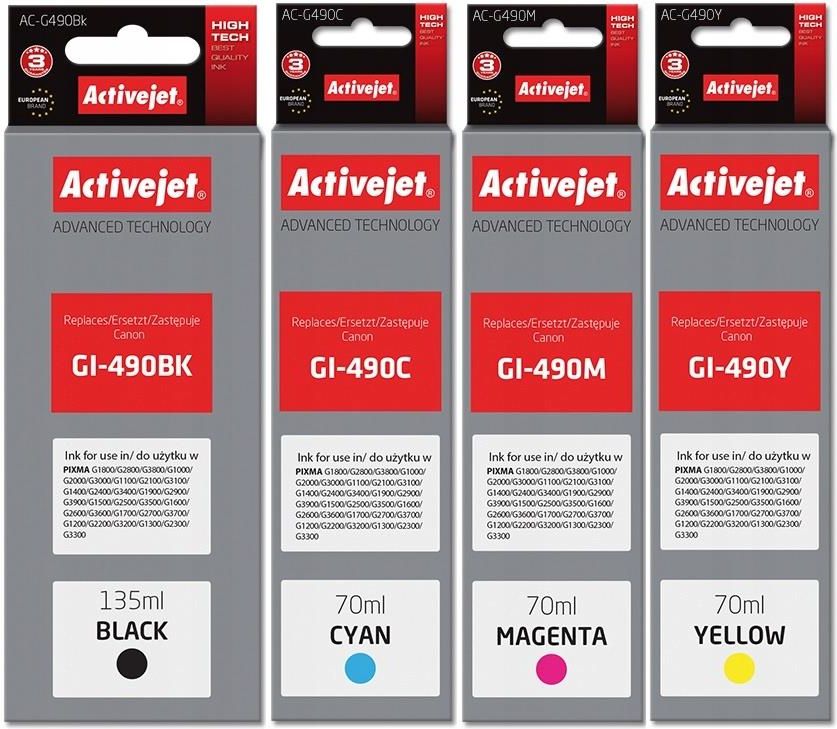 Tusz ACTIVEJET 4X TUSZ DO CANON GI490 G2000 G1900 G1800 do drukarki ...