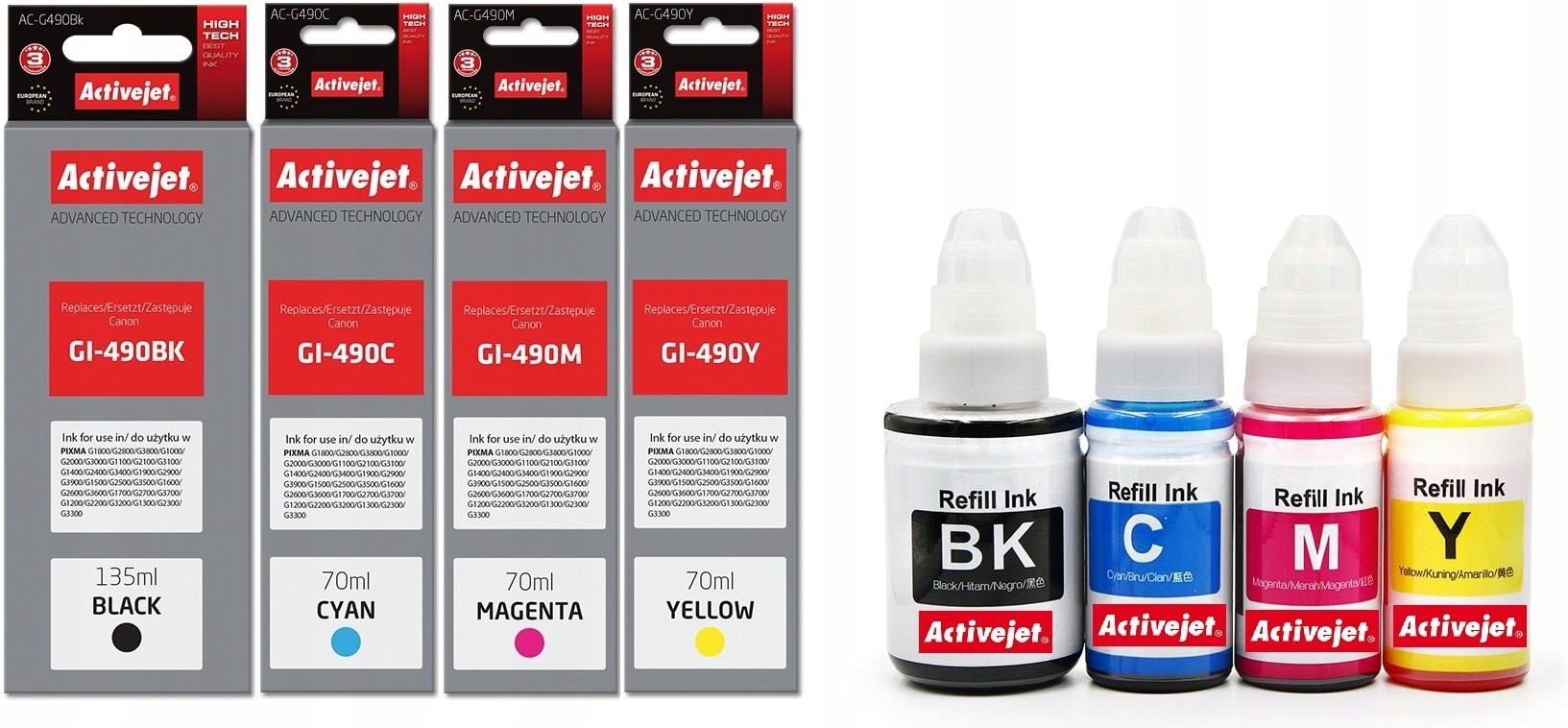 Tusz ACTIVEJET 4X TUSZ DO CANON GI490 G2000 G1900 G1800 do drukarki ...