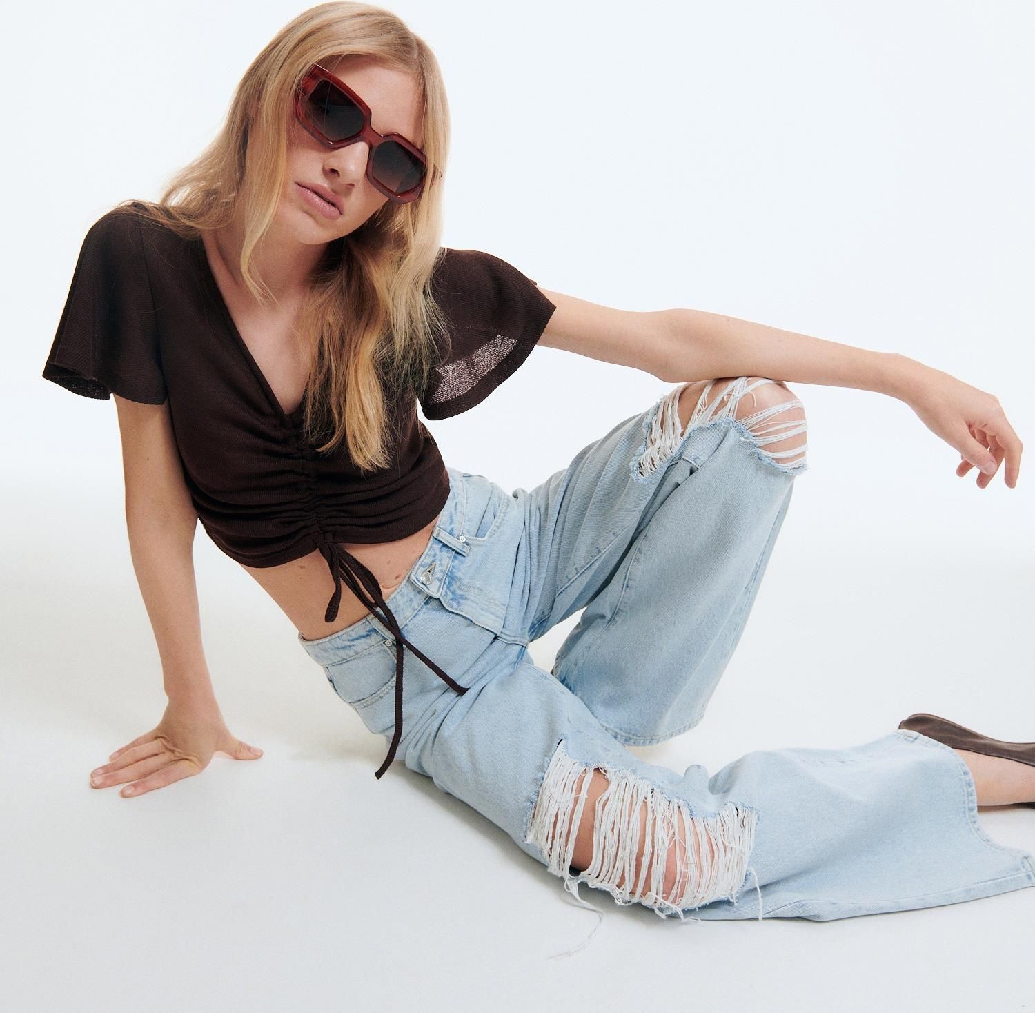 Reserved - Dzianinowy crop top - Brązowy - Ceny i opinie - Ceneo.pl