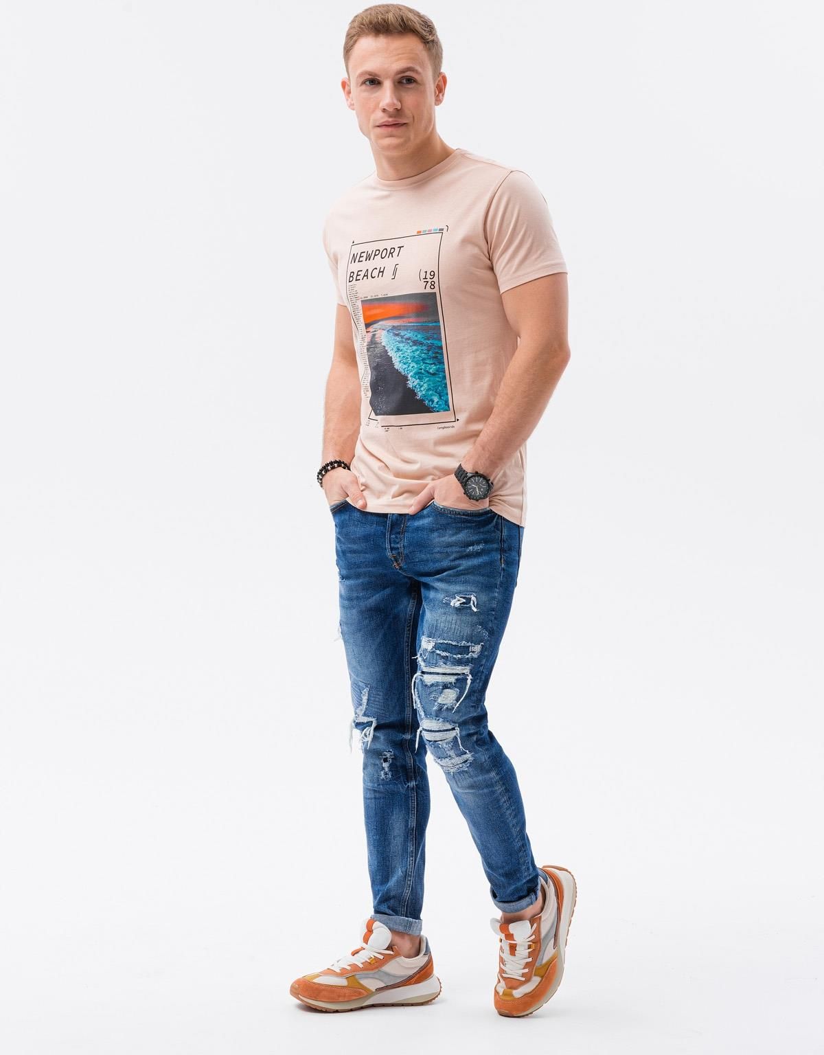 T-shirt męski z nadrukiem 1434 V-15B różowy S - Ceny i opinie - Ceneo.pl