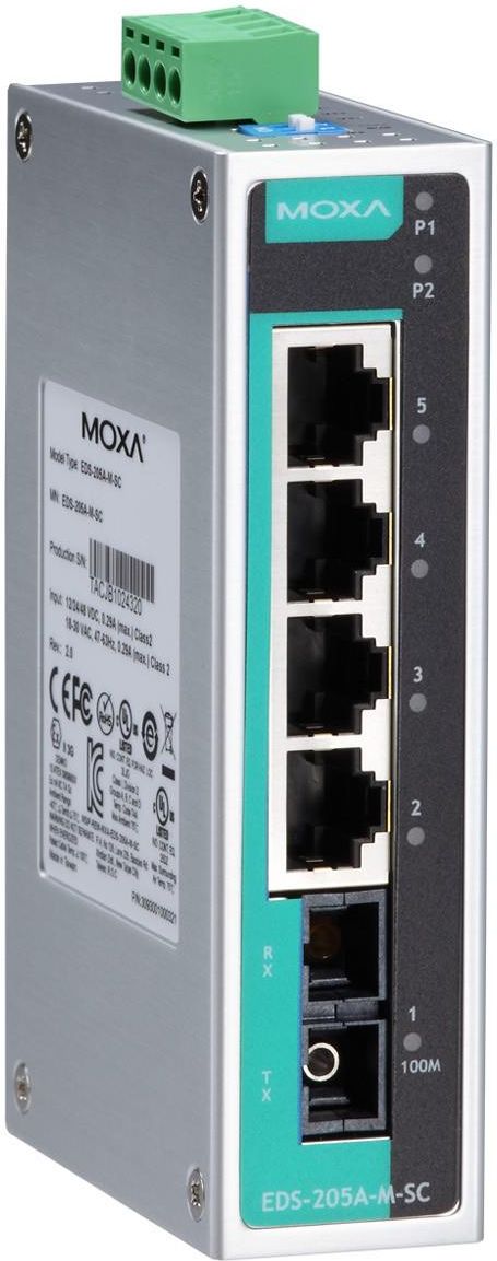 Moxa Eds-205A-M-Sc Switch 4X Ethernet 10/100Basetx, 1X Światłowód Wielomodowy Sc, Niezarządzalny ...