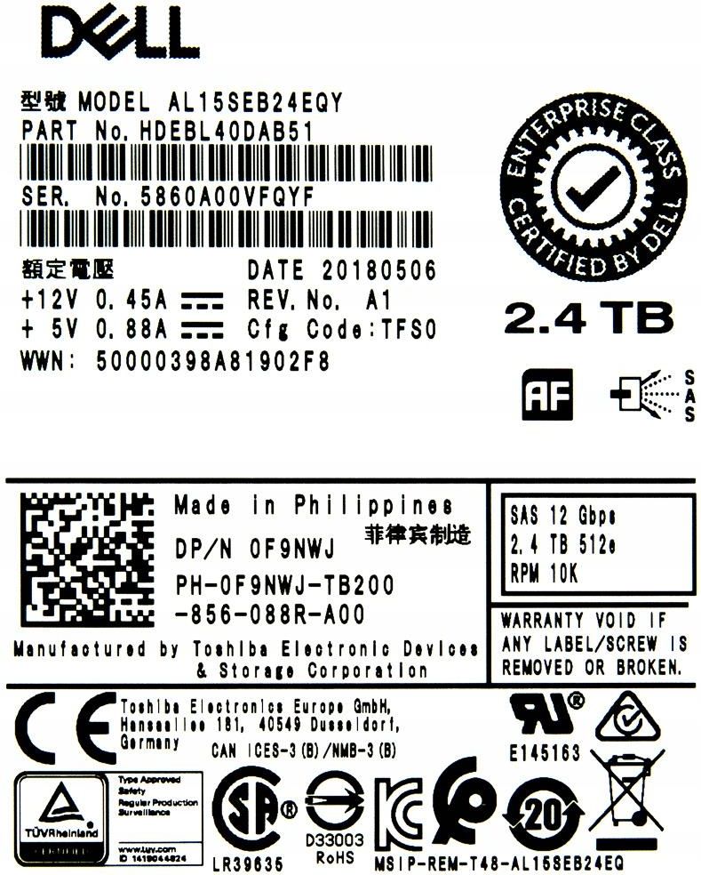 Dysk serwerowy Dell 2.4Tb 10K Sas 12Gbs 2.5'' Al15Seb24Eqy (0F9NWJ ...