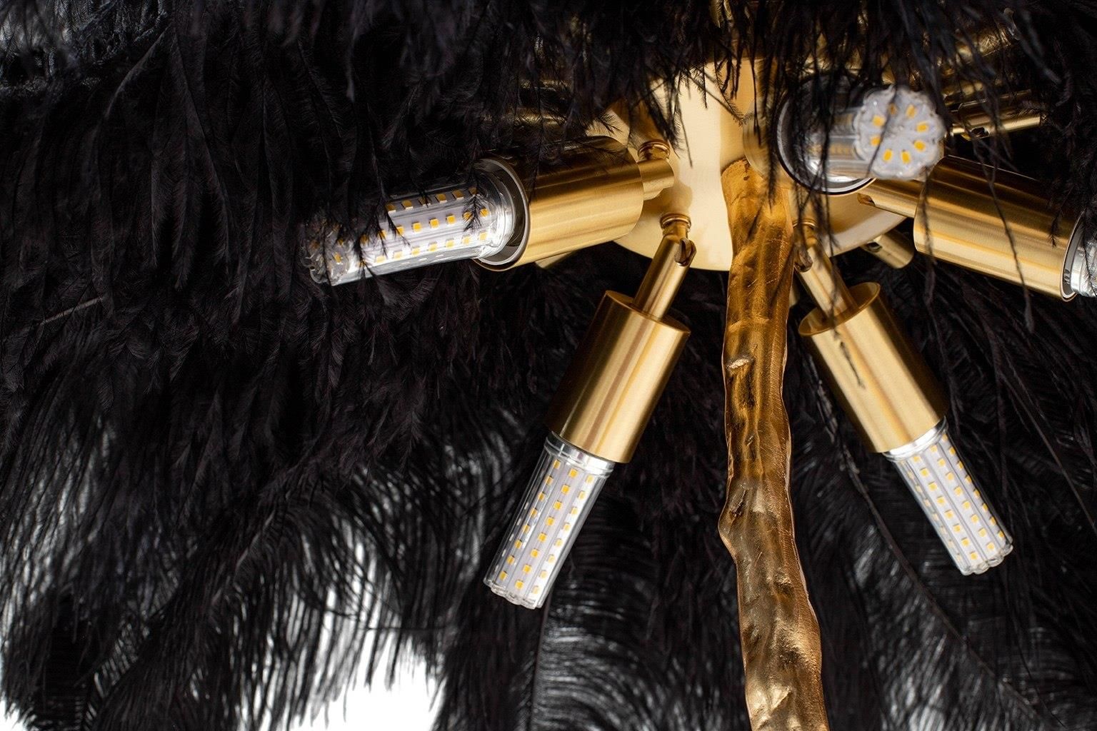 Lampa King Home Tiffany 175 Czarna Mosiądz / Naturalne Pióra ...