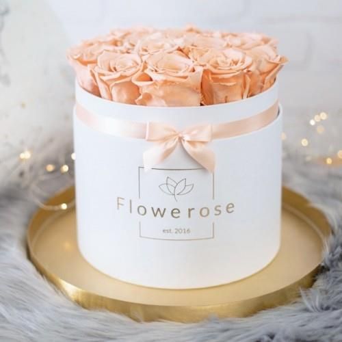 Flowerose Brzoskwiniowe Róże Biały Flowerbox Classic L - Ceny i opinie ...
