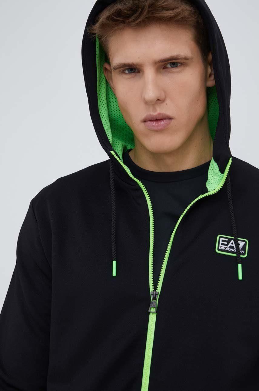EA7 Emporio Armani bluza męska kolor czarny z kapturem z nadrukiem ...