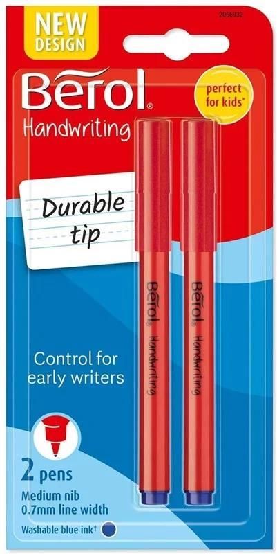 BEROL Handwriting Pens Round Shape Washable Blue Ink Bright Barrels 2 ...