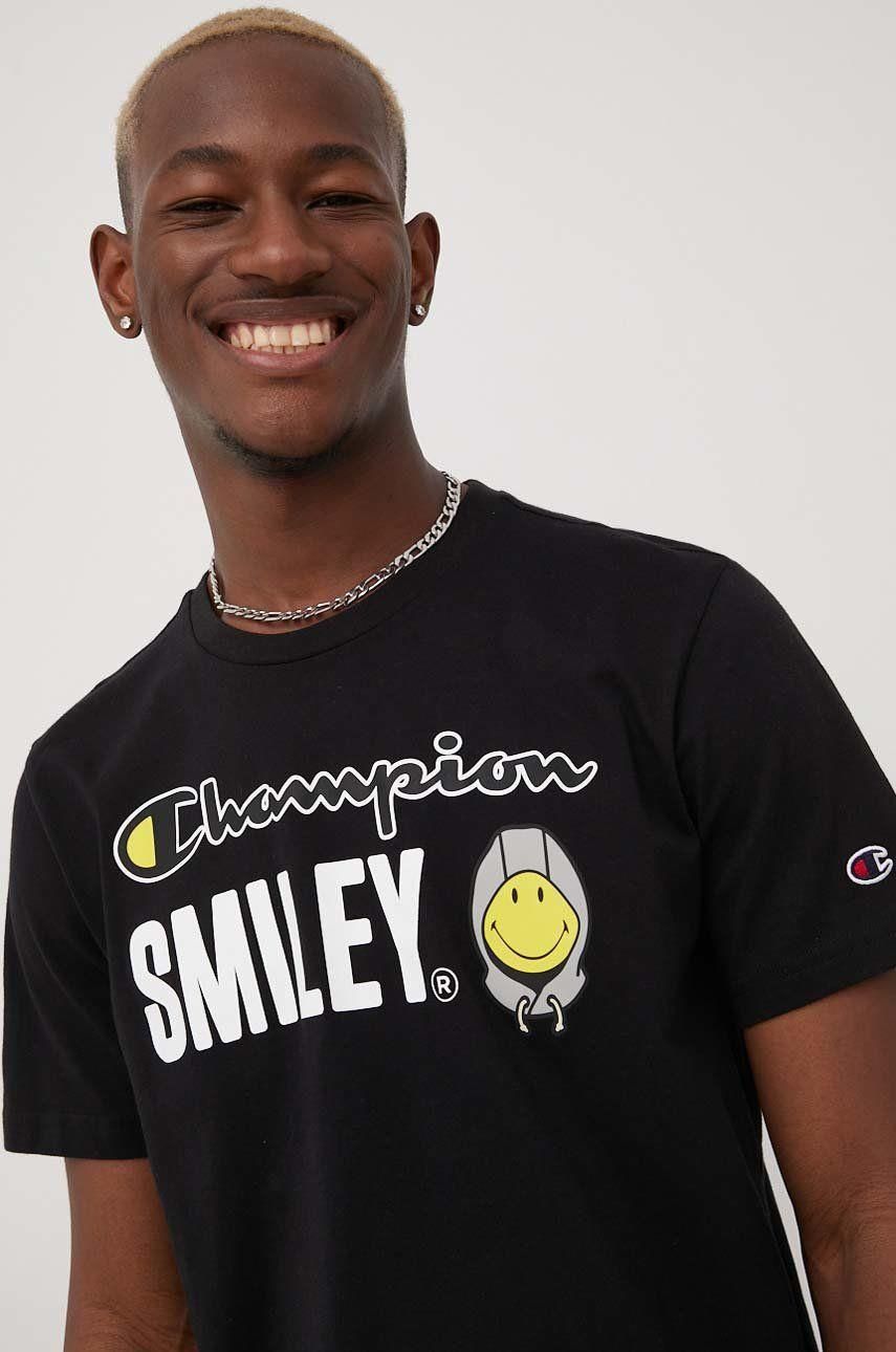 Champion t-shirt bawełniany CHAMPION X SMILEY kolor czarny z nadrukiem ...