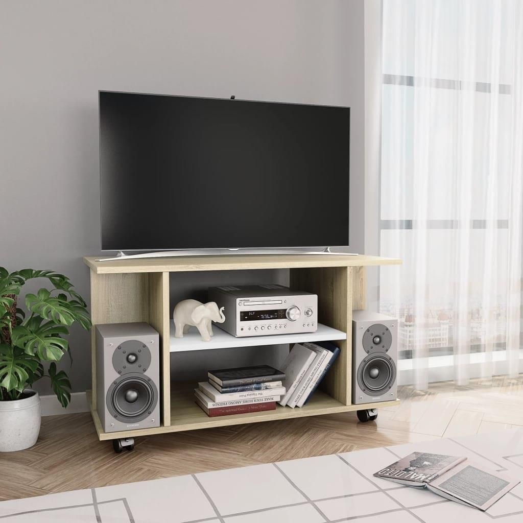 Vidaxl Szafka pod TV z kółkami kolor biały i dąb sonoma 80x40x40 cm ...