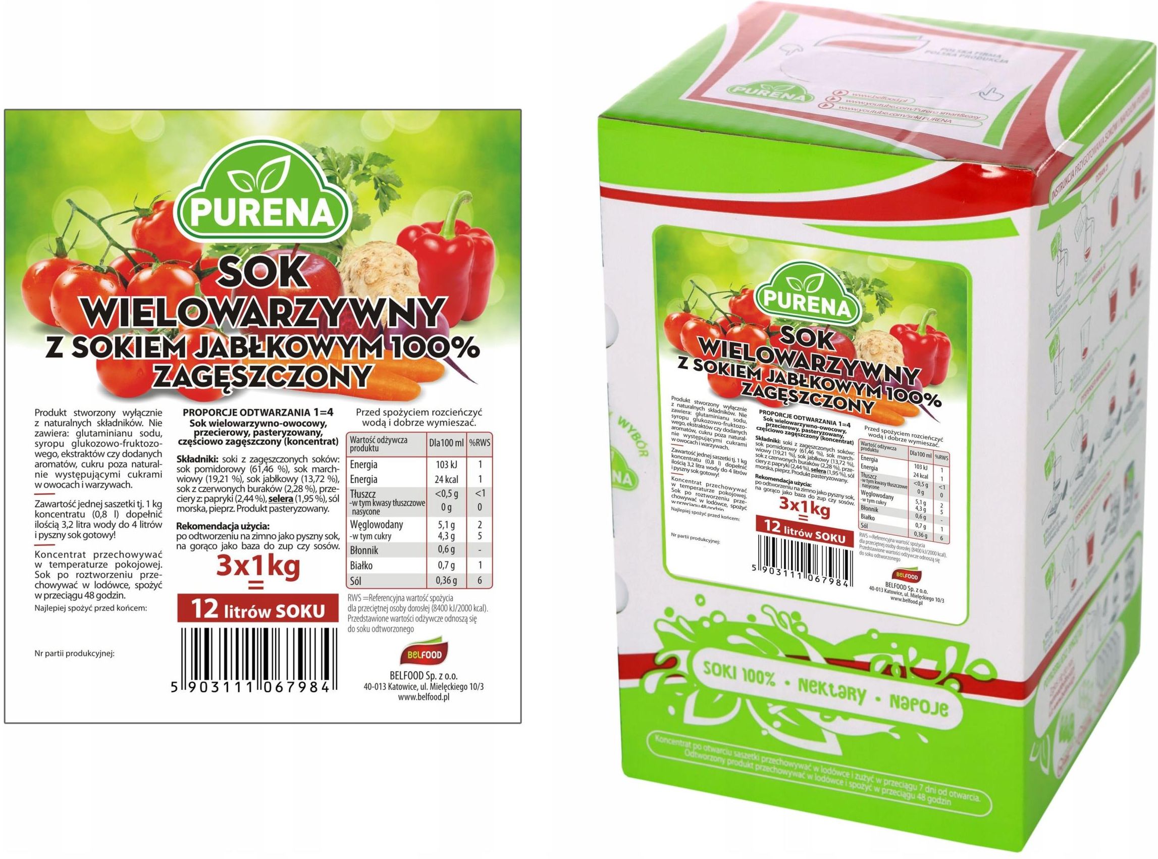 Purena Sok Wielowarzywny 100%(Zagęszczony)Purena 12l 3kg - Ceny i ...