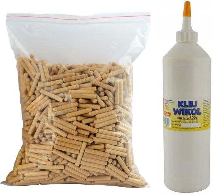 Kołki drewniane kołek 8x35mm 0,5 kg + klej Wikol (KOŁKIMEBL8X35Z5 ...