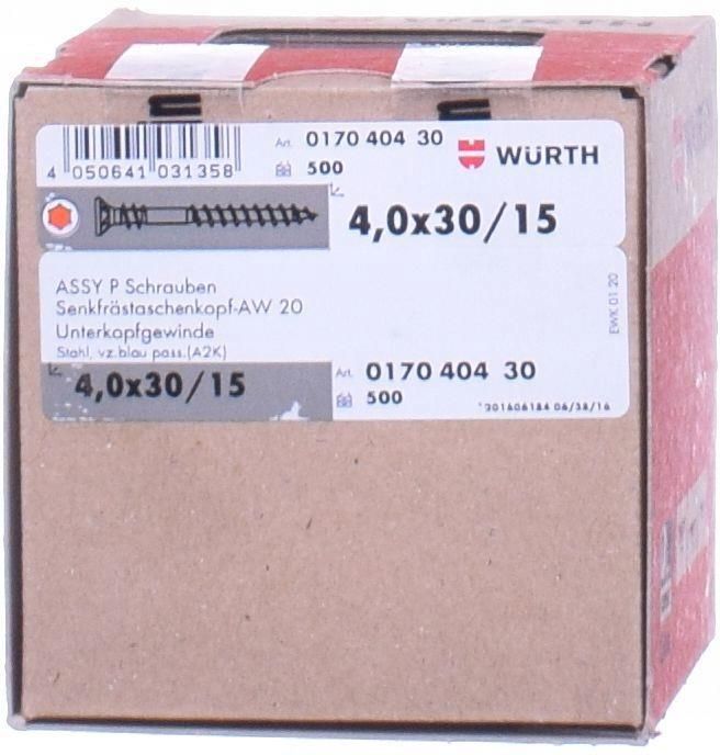 Wurth Konfirmaty Wkręty Assy Plus 4x30 500szt+bit - Opinie i atrakcyjne ...