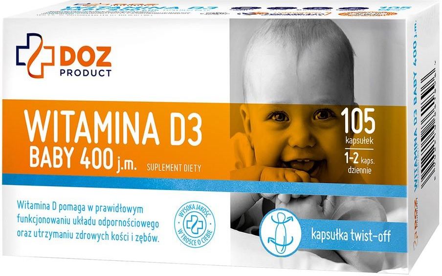 Doz PRODUCT Witamina D3 baby 400 j.m. 105kaps. twist-off - Opinie i ...