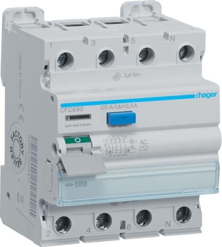 Bezpiecznik Hager Rccb Wyłącznik Różnicowoprądowy 3P+N 125A 300mA 10kA ...