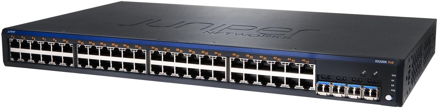 Juniper EX 2200, 48-port 10/100/1000BaseT (48-ports PoE+) with 4 SFP ...