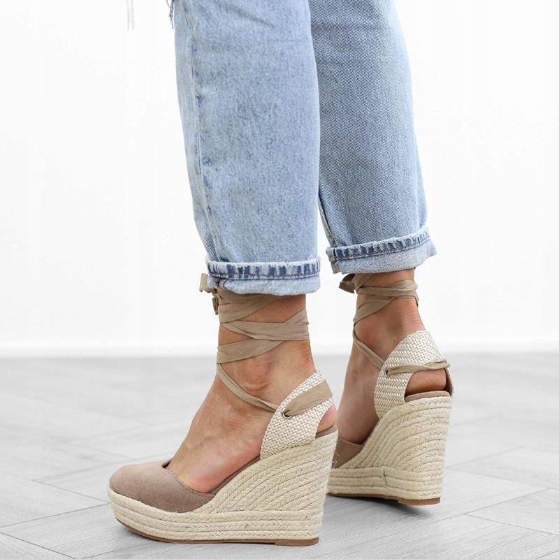 Khaki sandały espadryle koturn wiązane LL259 r.38 - Ceny i opinie - Ceneo.pl
