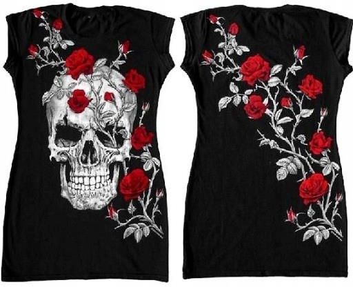 Bluzka Top tunika mini Gothic Skul Roses TD45 XL - Ceny i opinie - Ceneo.pl