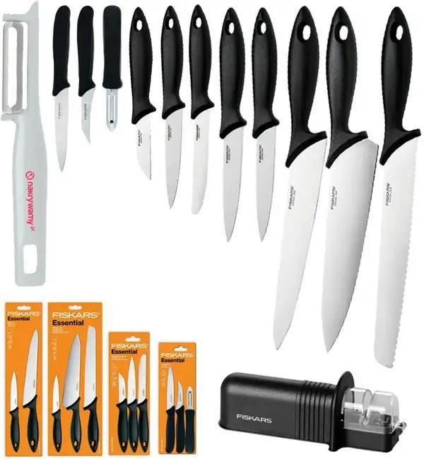 Fiskars Essential Komplet 11 Noży Kuchenne +Szefa+Do Obierania+Do Warzyw + Ostrzałka 1023783 ...