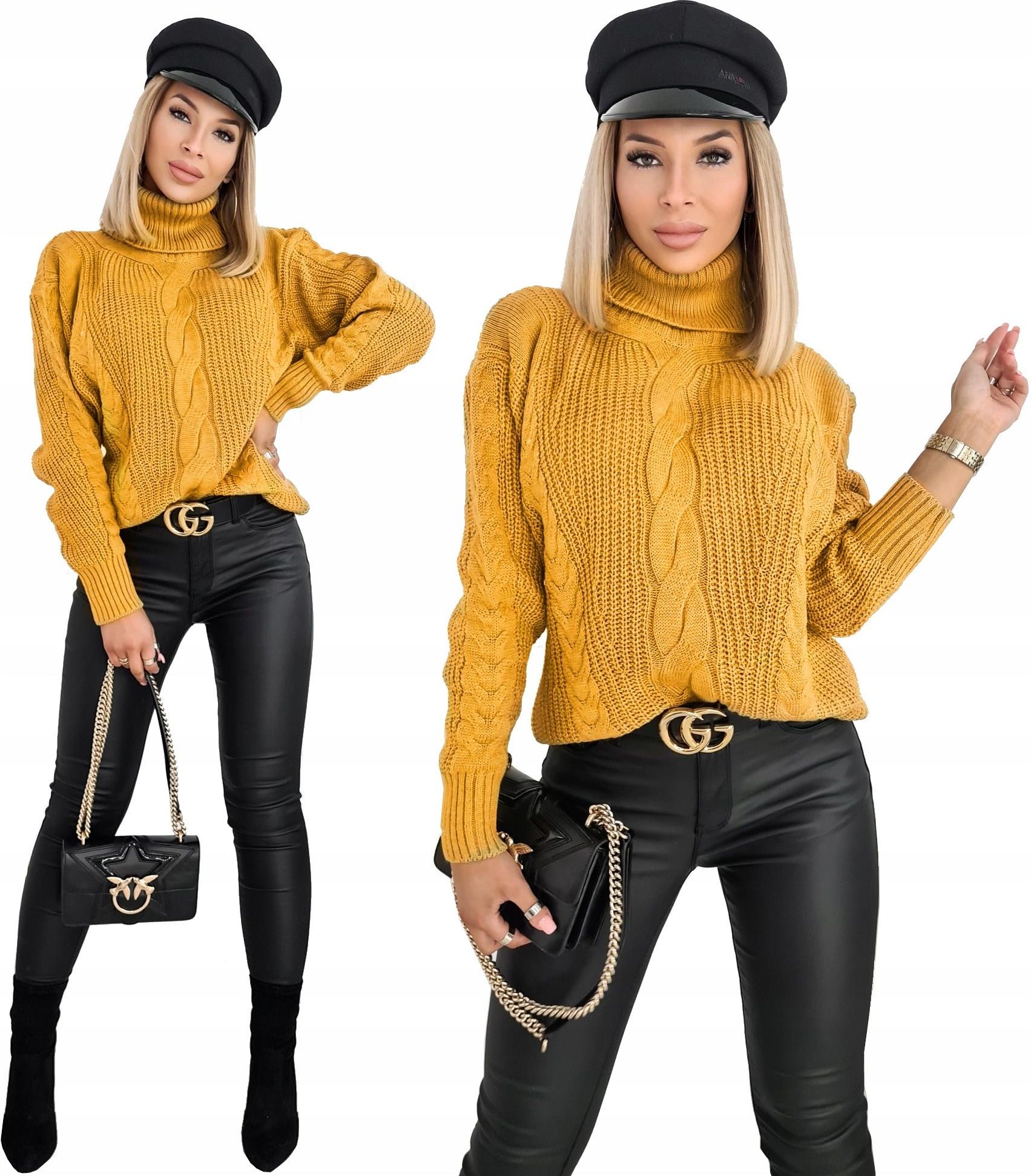 Kobiecy Cieplutki Golf Sweter Warkocz Kolory Uni - Ceny i opinie - Ceneo.pl