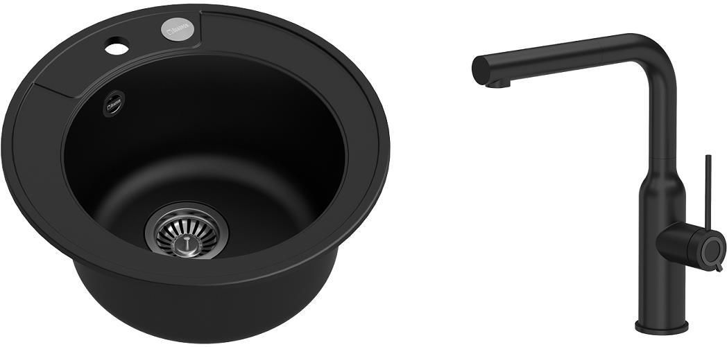 Zlewozmywak z baterią Quadron Morgan 210 Pure Carbon Czarny Mat ...