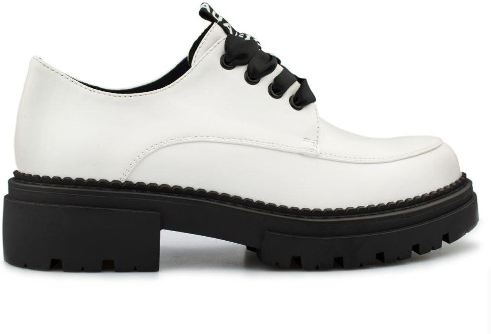 Półbuty na platformie wiązane kokardą matowe białe Laura Fiore-40 ...