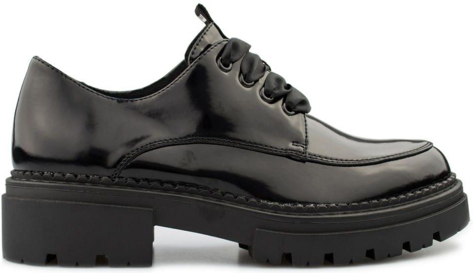 Półbuty na platformie wiązane kokardą lakierowane czarne Laura Fiore-36 ...