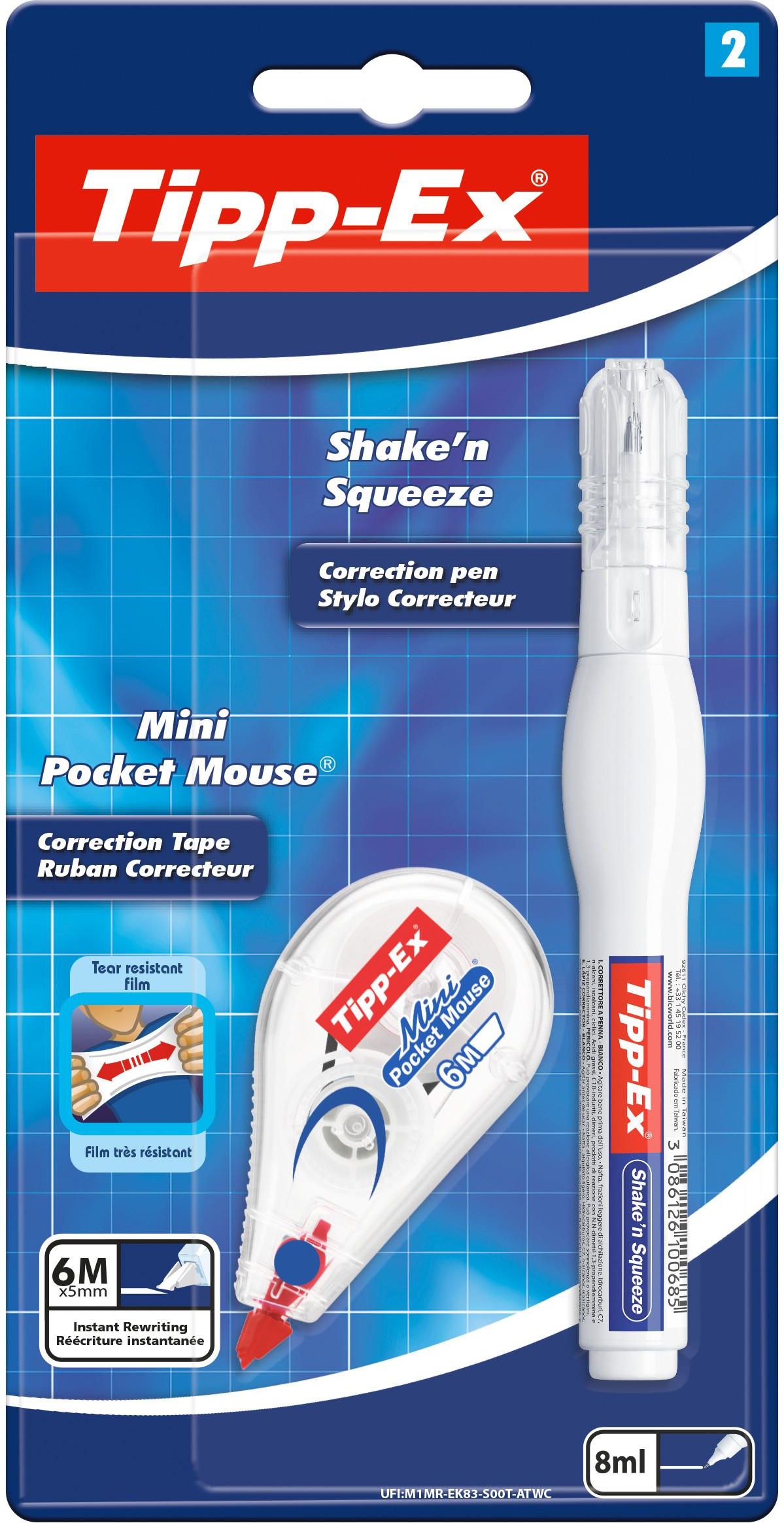 Korektor Tipp Ex Mini Pocket Mouse+Shake N Squeeze Bic Blister 1+1szt ...