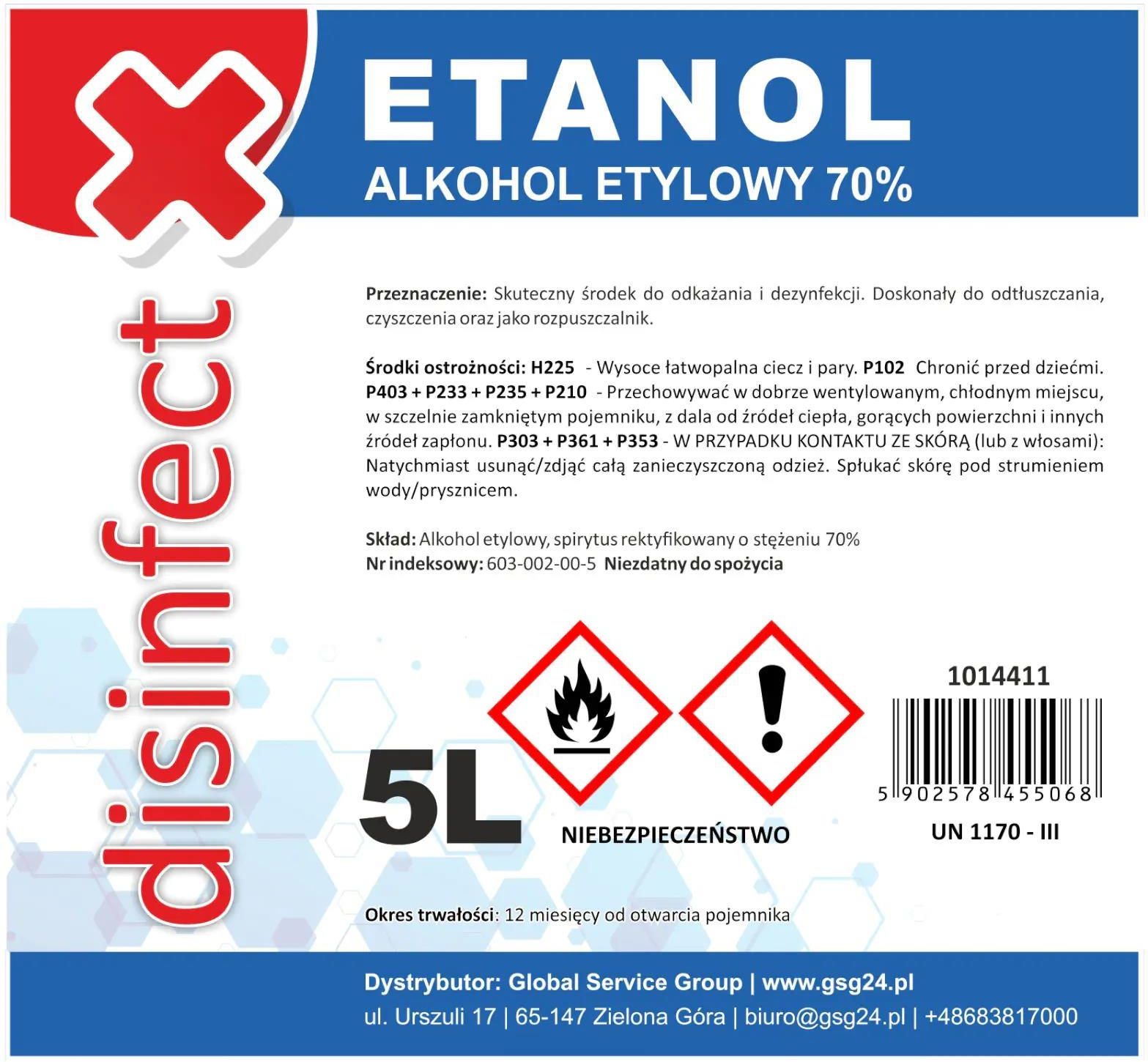 Etanol Alkohol Etylowy Skażony Disinfect 70% 5L - Opinie i atrakcyjne ...