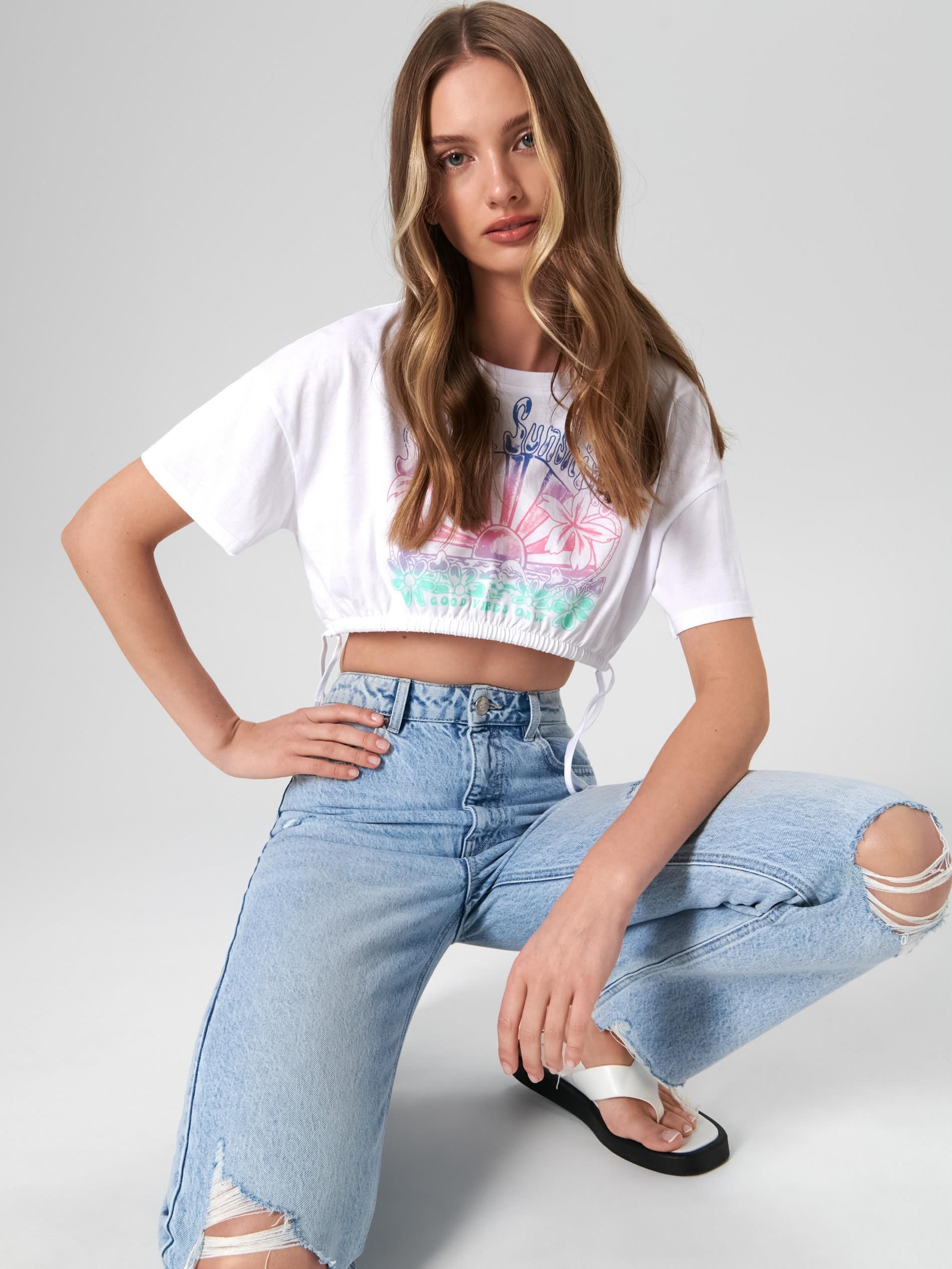 Sinsay Crop Top Z Wiązaniem Biały Ceny I Opinie Ceneo Pl
