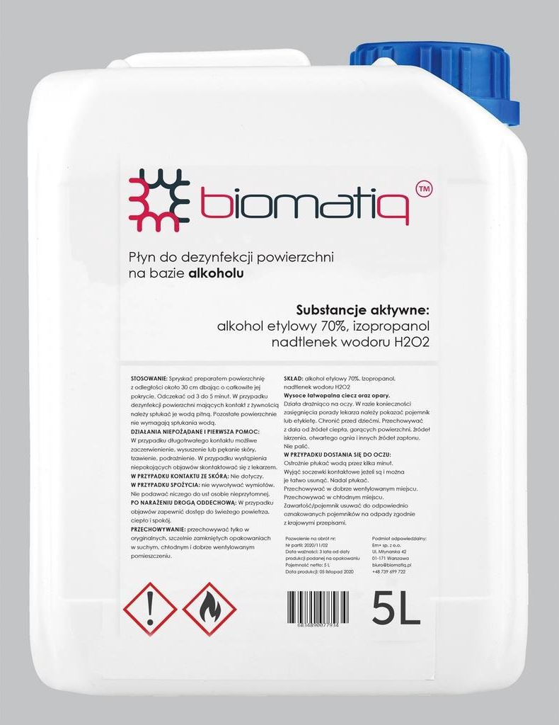 Biomatiq Biomatiq 5L Płyn Do Dezynfekcji Powierzchni 70% 5000Ml ...