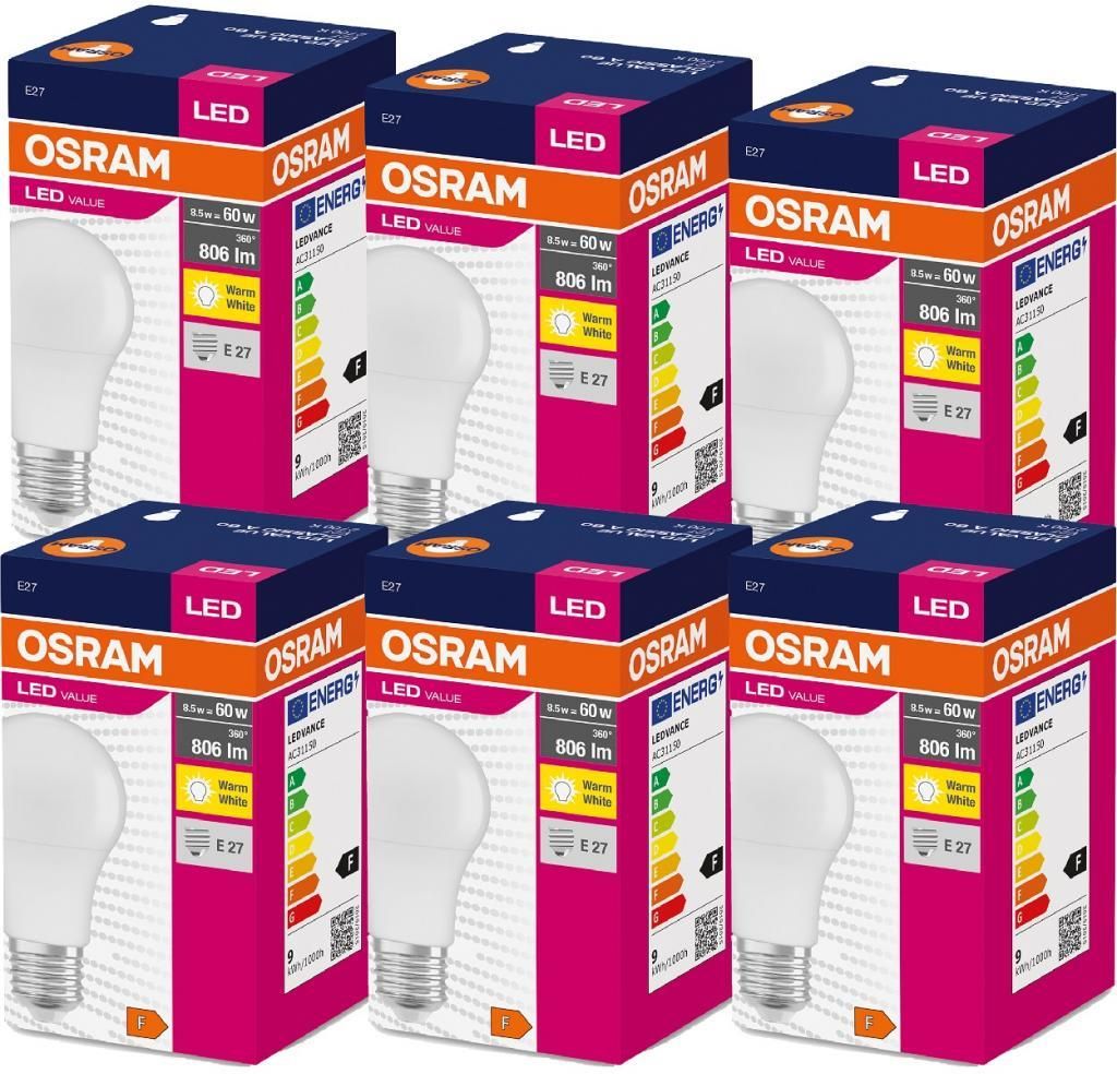 Osram Ledvance Zestaw Żarówka Led Filament E27 8 5w 60w 2700k 6 Sztuk