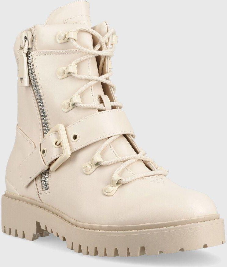 Guess workery Oklee damskie kolor beżowy na płaskim obcasie - Ceny i ...