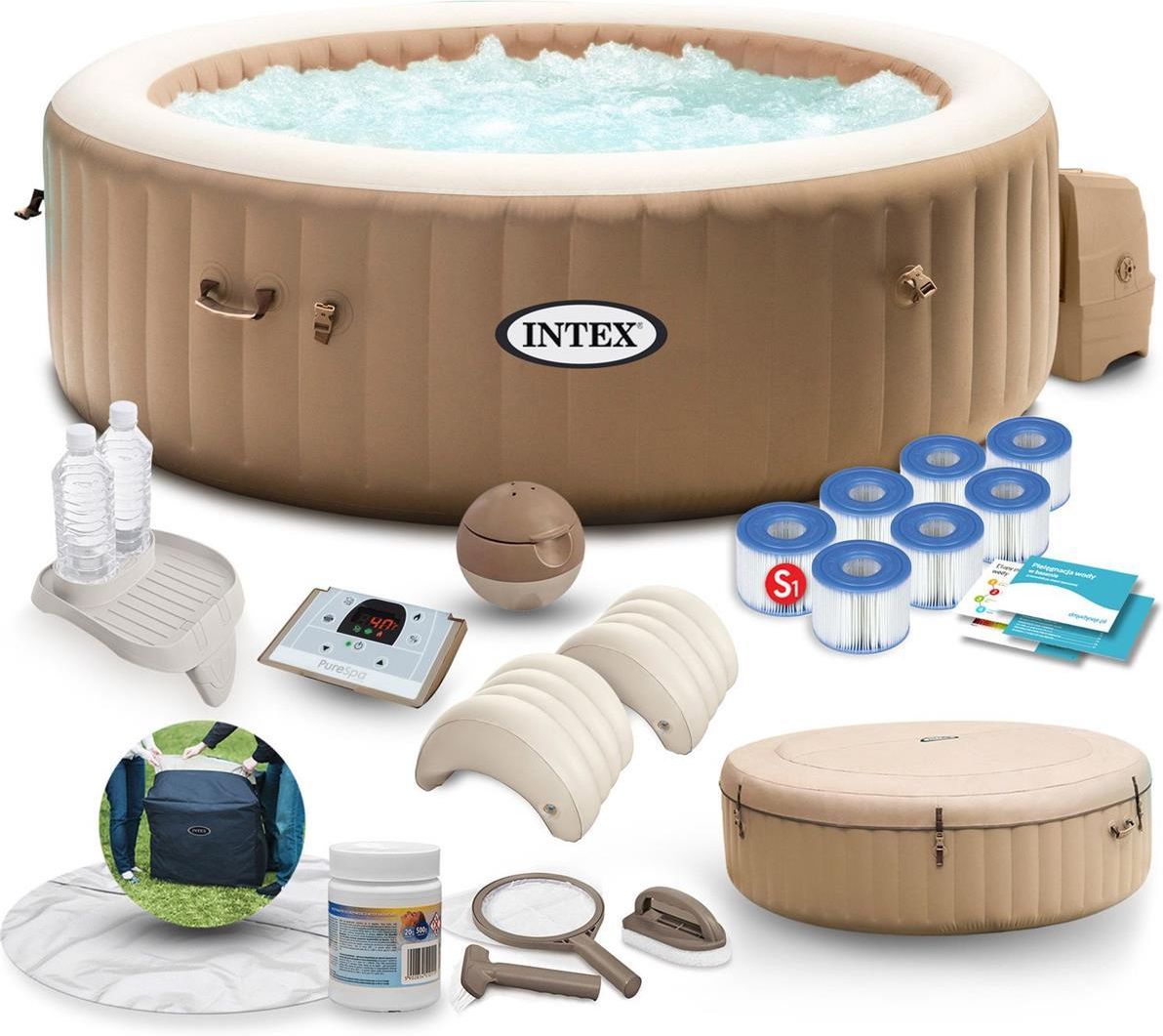 Dmuchane Spa Jacuzzi Z Hydromasażem 4 Os. + Akcesoria Intex 196X71cm ...