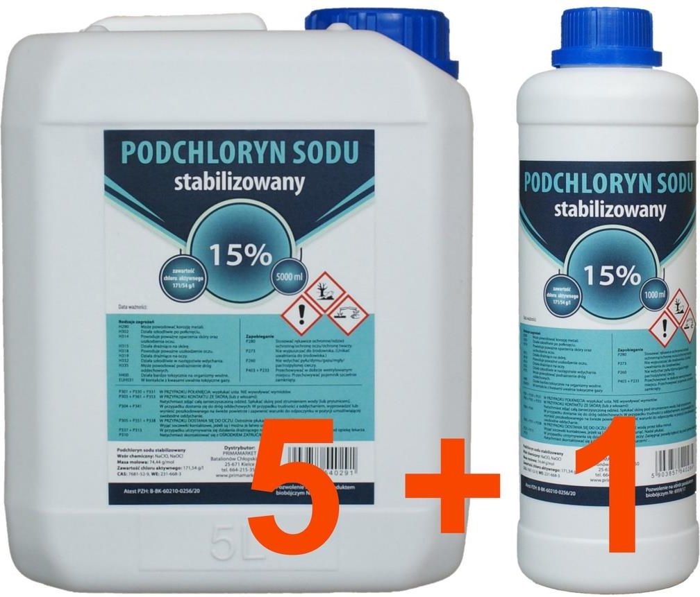 Primamarket Podchloryn Sodu 15% Stabilizowany Chlor W Płynie 5L + 1L ...
