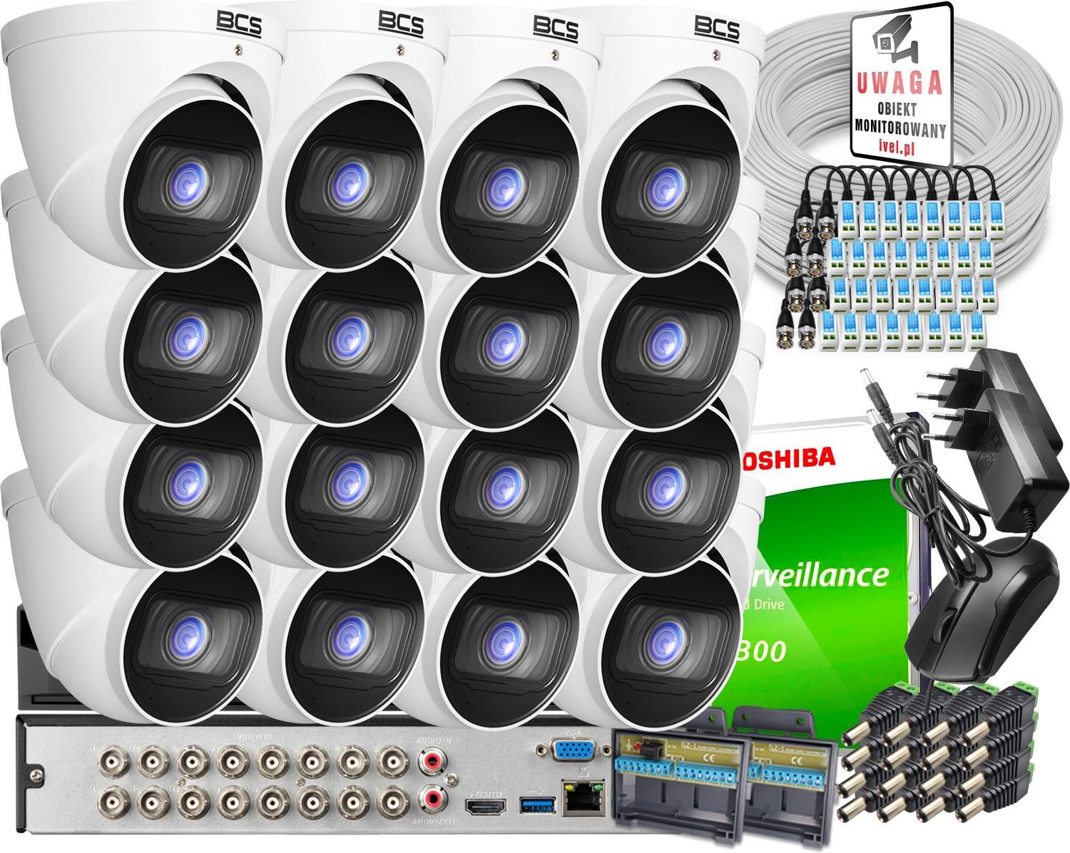 Zestaw do monitoringu Bcs Basic Monitoring Po Skrętce 2Mpx 1Tb H265+ 16 ...