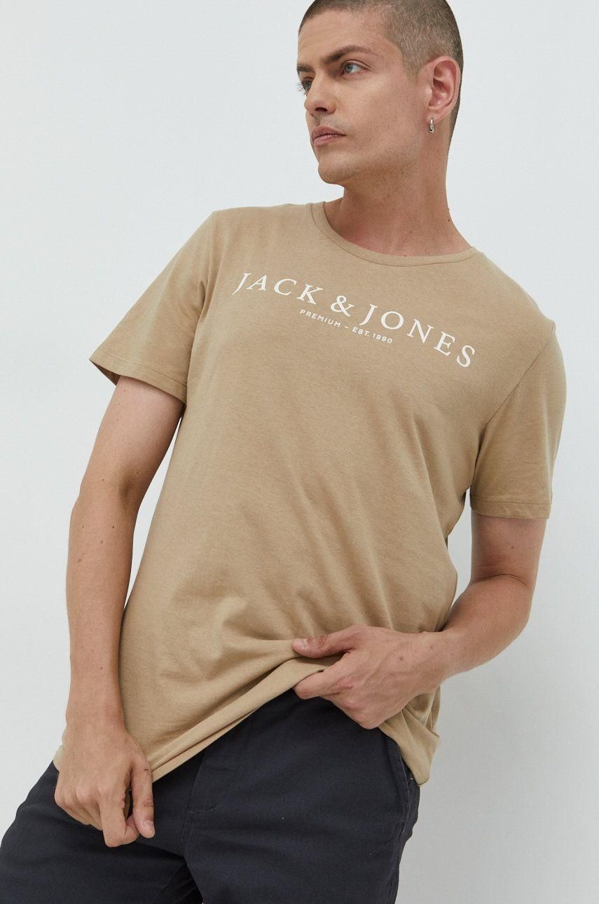 Premium by Jack&Jones t-shirt bawełniany kolor beżowy z nadrukiem ...