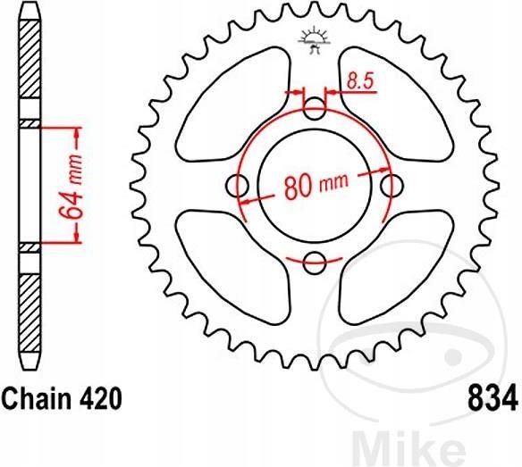 Części motocyklowe Jt Sprockets Zębatka Tylna R834-48 48Z Yamaha Pw80 ...