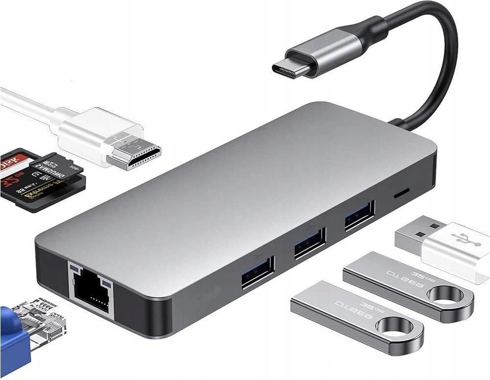 Hub USB 4Apple Adapter Hub 9W1 Usb-C ADAPTER HUB 9W1 USB-C 3.0 HDMI 4K ...