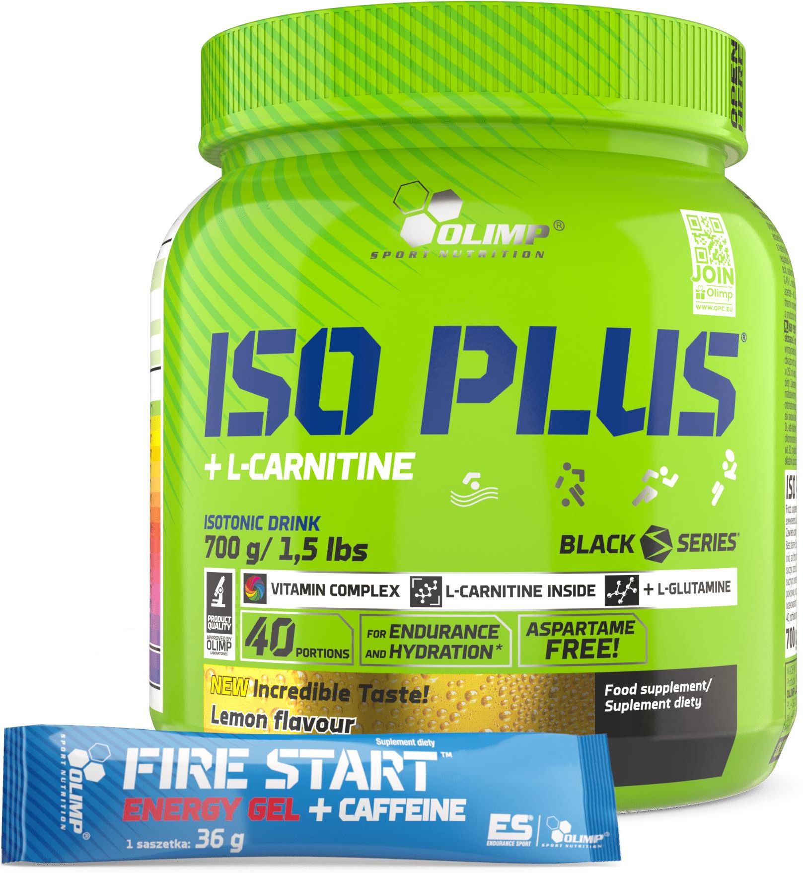 Olimp Iso Plus Powder 700g + Fire Start Energy Gel + Caffeine 36g ...